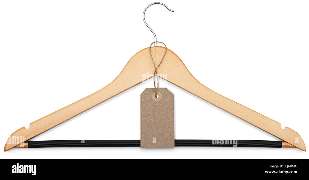 coat hanger and blank price tag isolated on white background with ...