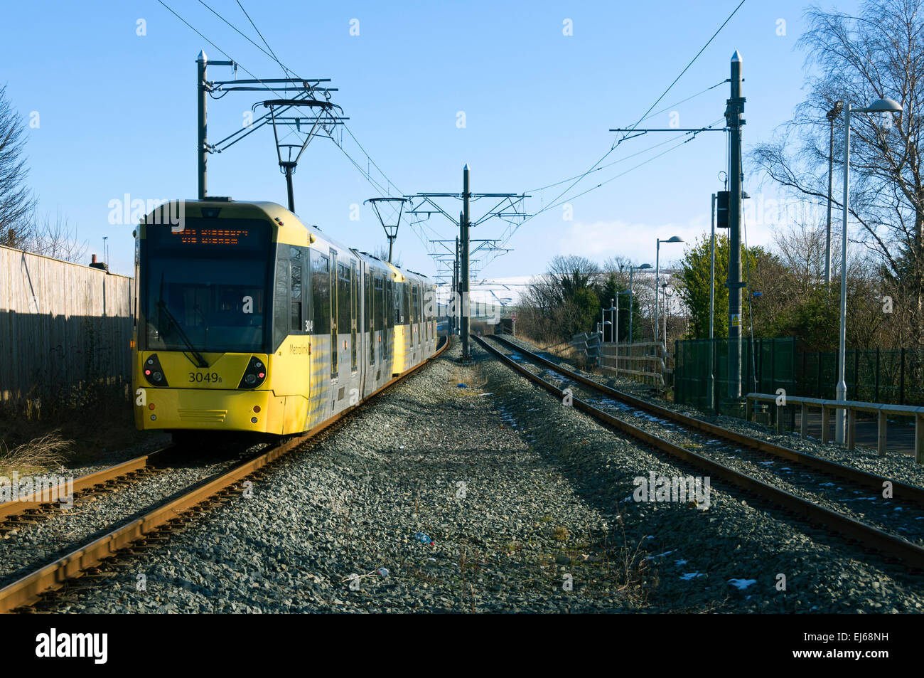 Metrolink tram near the Newbold stop, on the Oldham-Rochdale line ...
