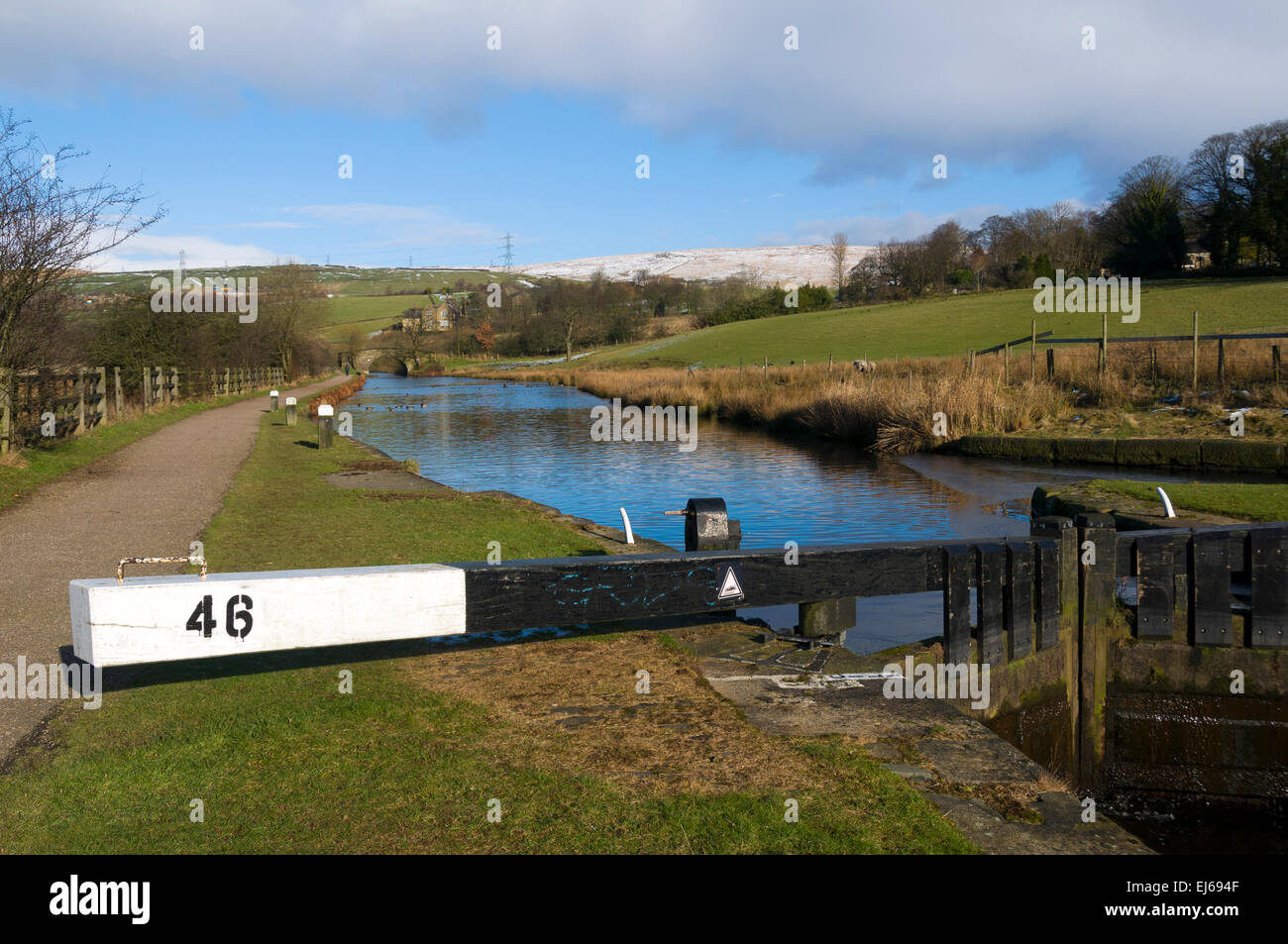 Narrowboat at Lock 47, Bent House Lock, on the Rochdale Canal, near ...