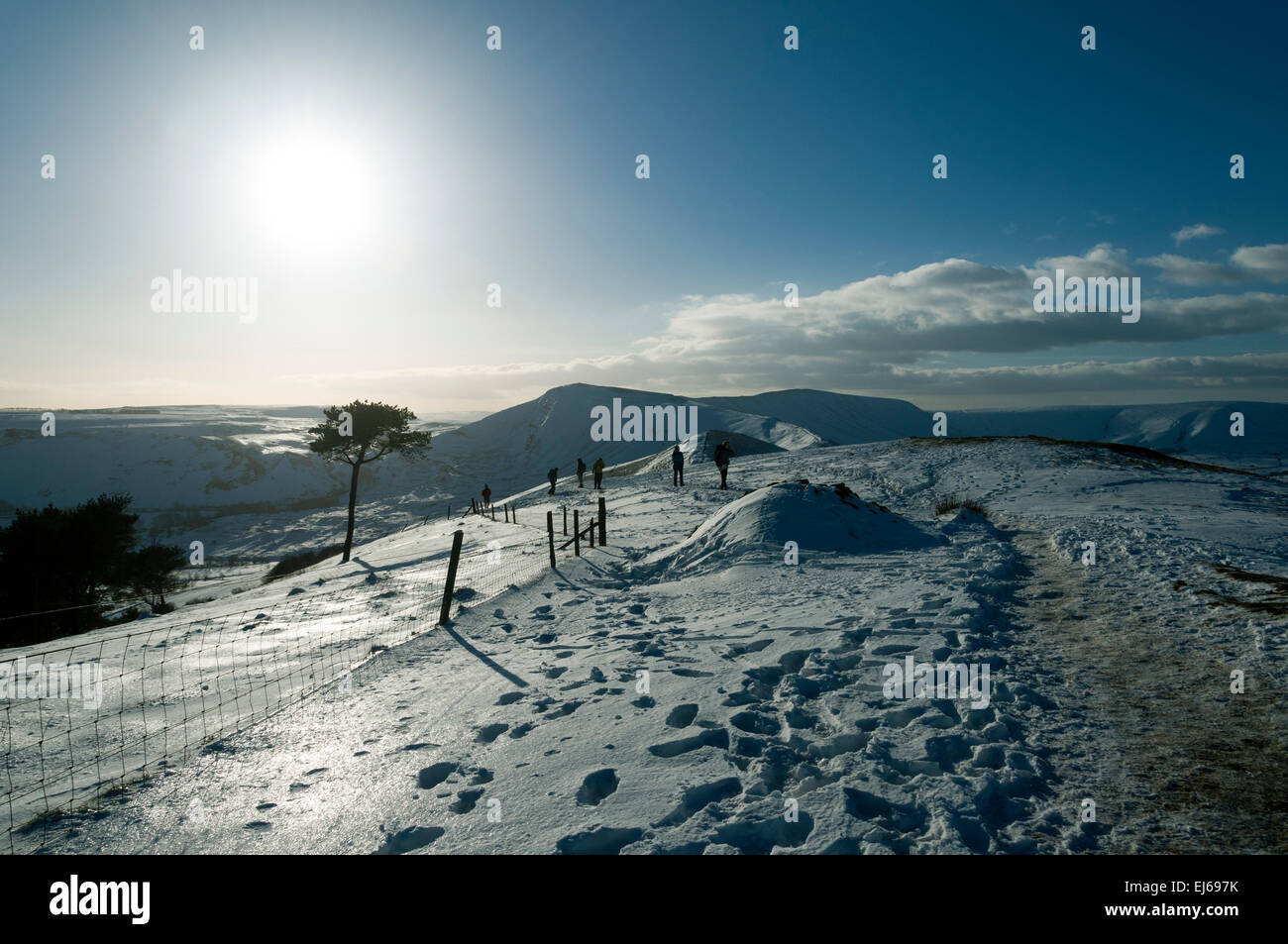 Mam Tor from Back Tor in winter, on the 'Great Ridge', Peak District ...