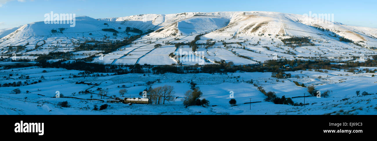 Edale and the Kinder Scout plateau in winter, from near Hollins Cross ...