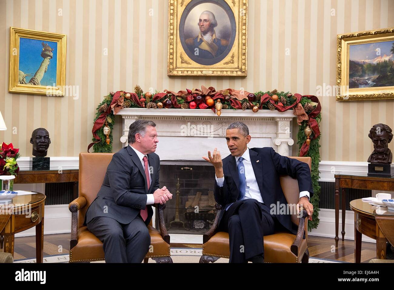 US President Barack Obama meets with King Abdullah II of Jordan in the ...