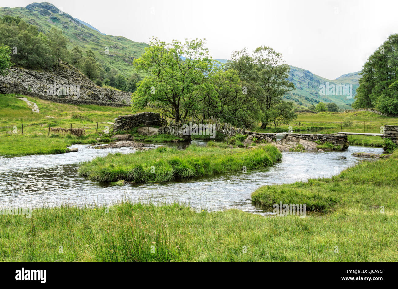 Slater Bridge, one of Lakeland’s ancient slate pedestrian bridges on ...