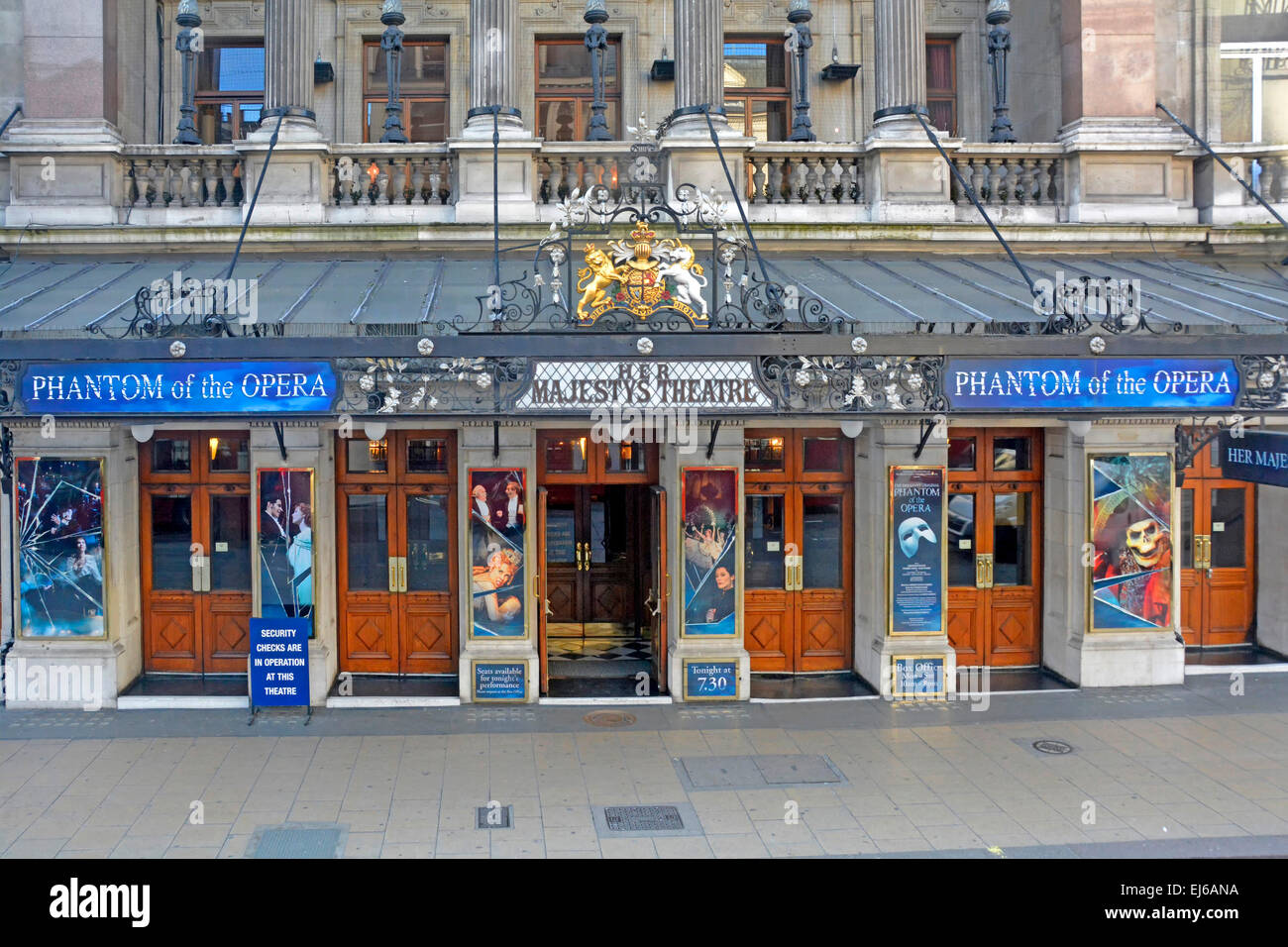 Multiple entrances to Her Majesty's Theatre hosting the Andrew Lloyd ...