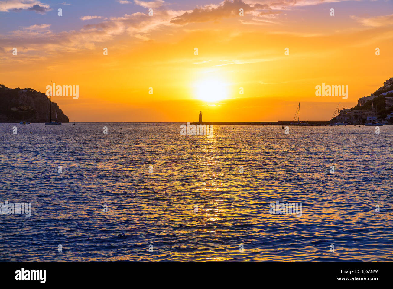 Mallorca port de Andratx sunset in Mallorca at Balearic islands of ...