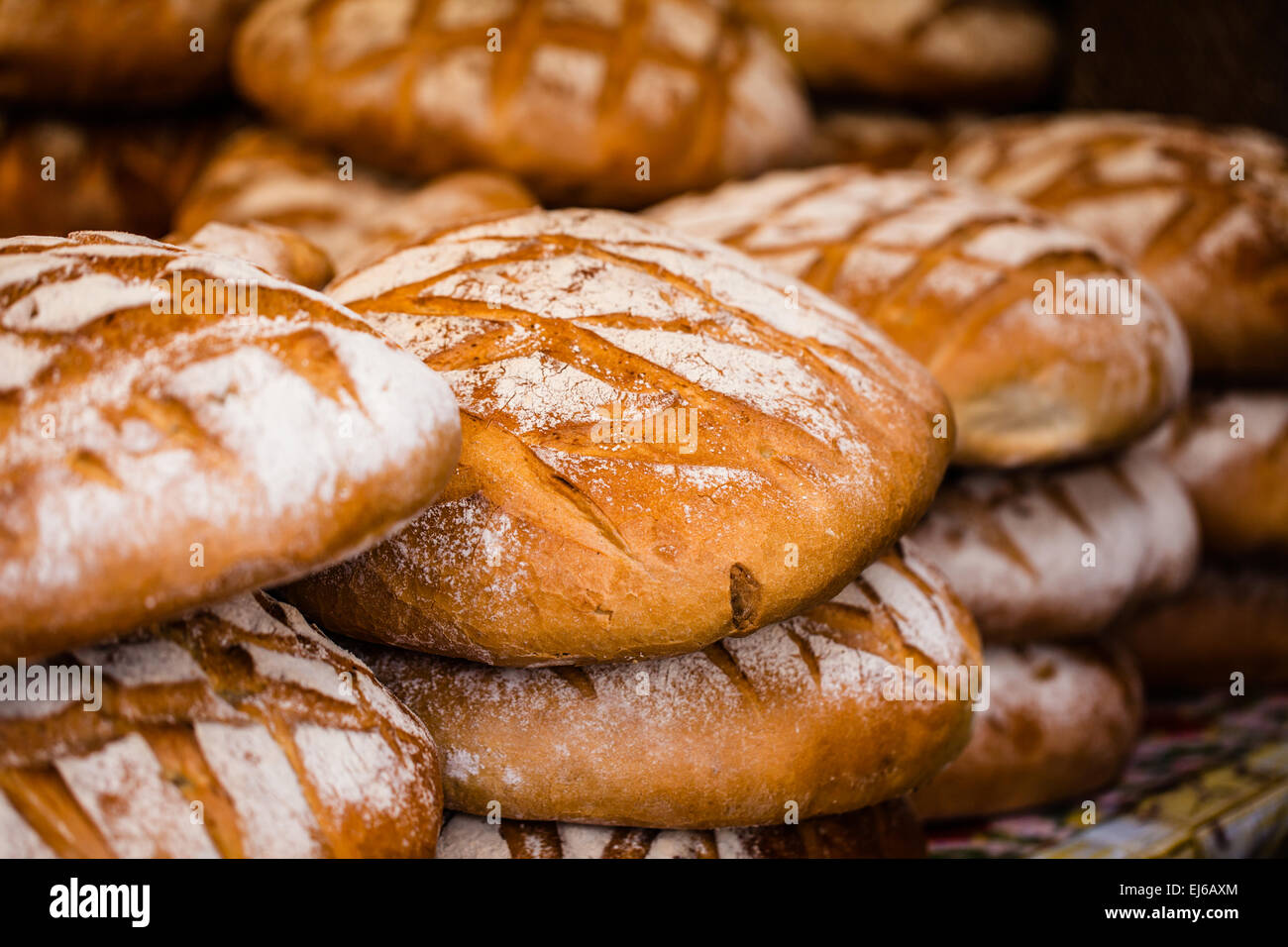Traditional bread in polish food market in Krakow, Poland Stock Photo ...