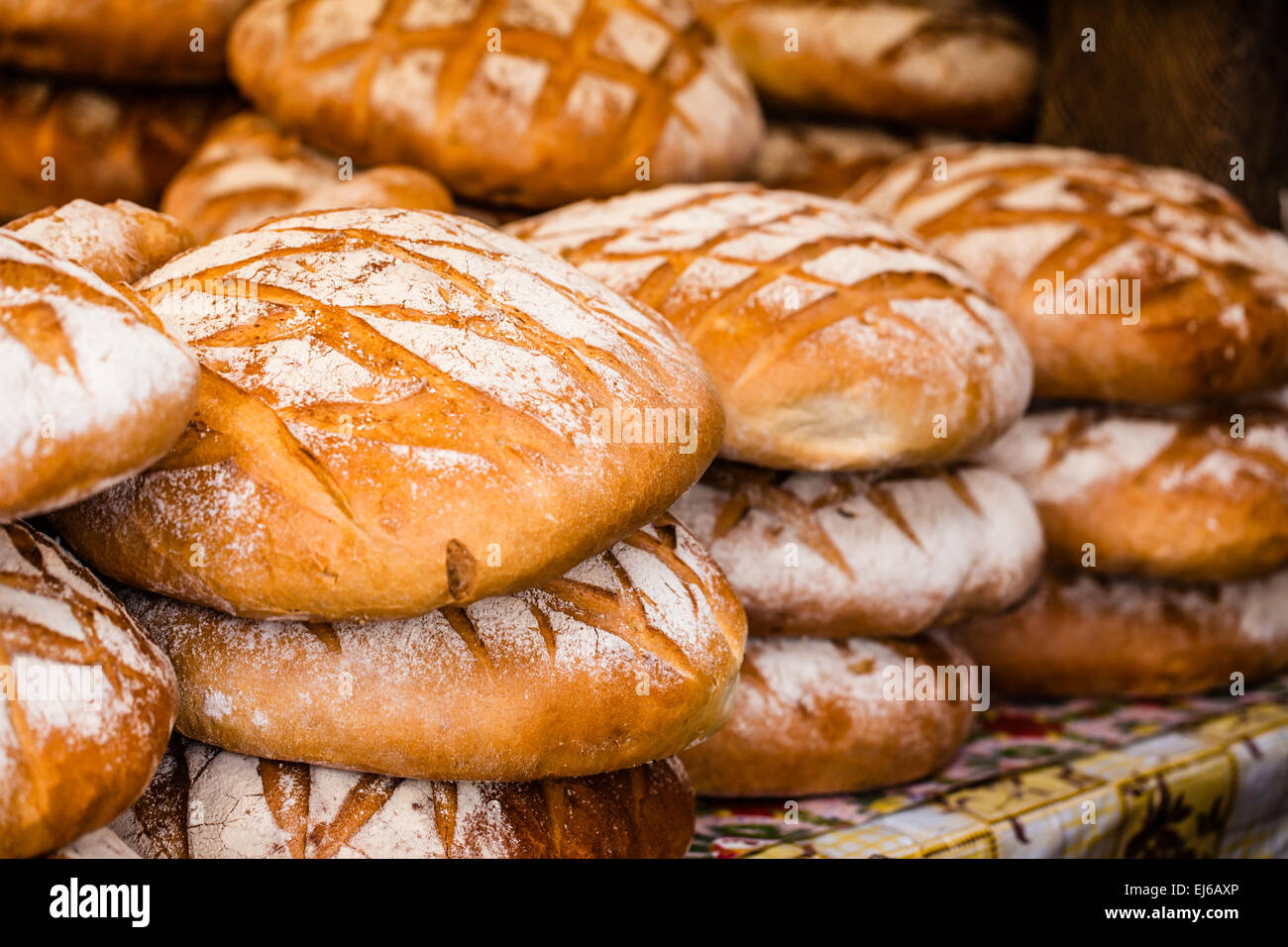 Traditional bread in polish food market in Krakow, Poland Stock Photo ...
