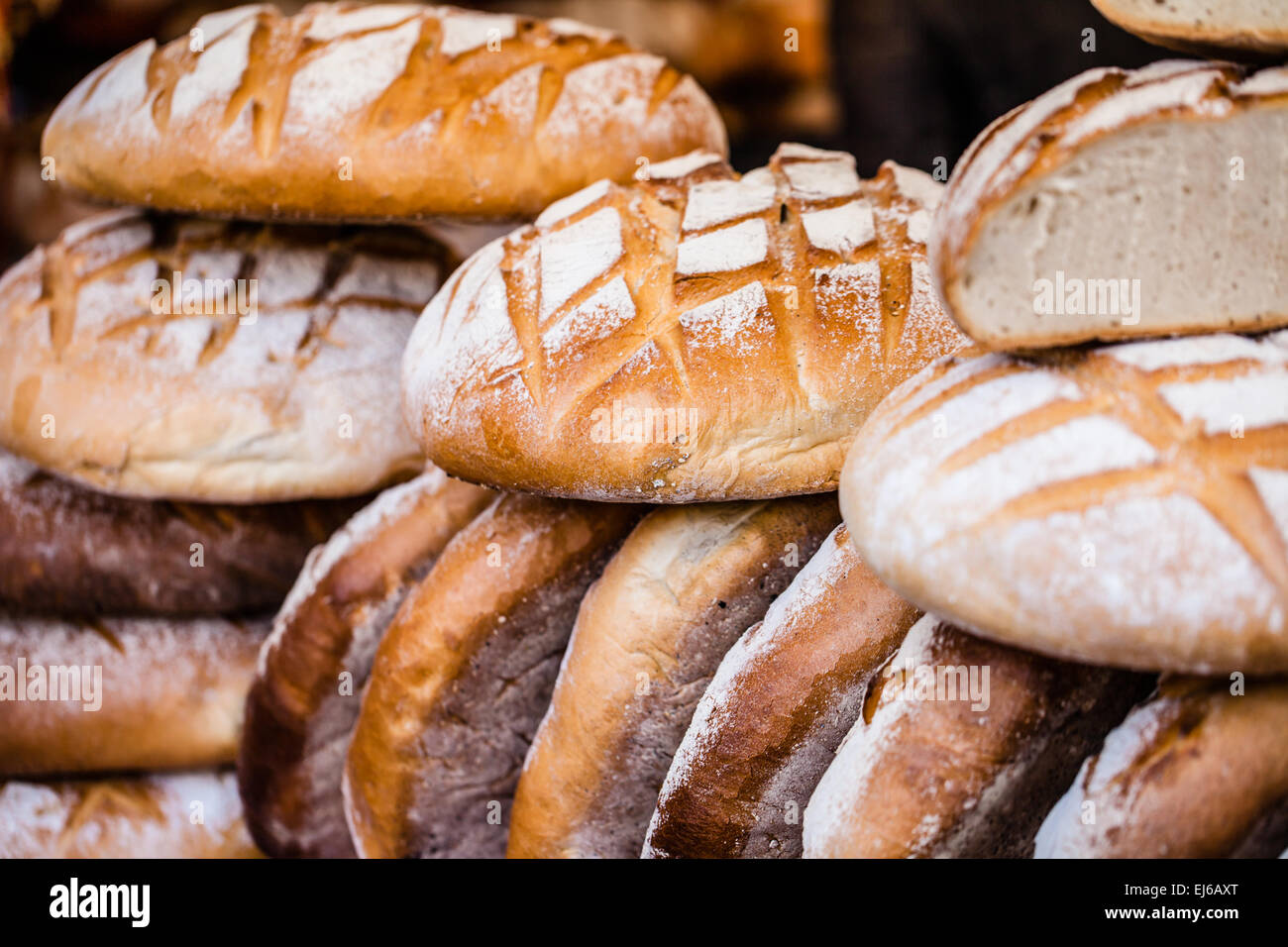 Traditional bread in polish food market in Krakow, Poland Stock Photo ...