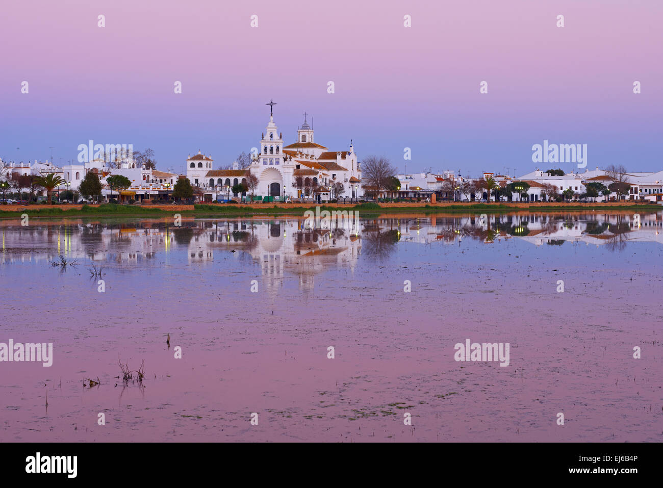 El Rocio village and Hermitage at Sunset, Almonte. El Rocio, El Rocío ...