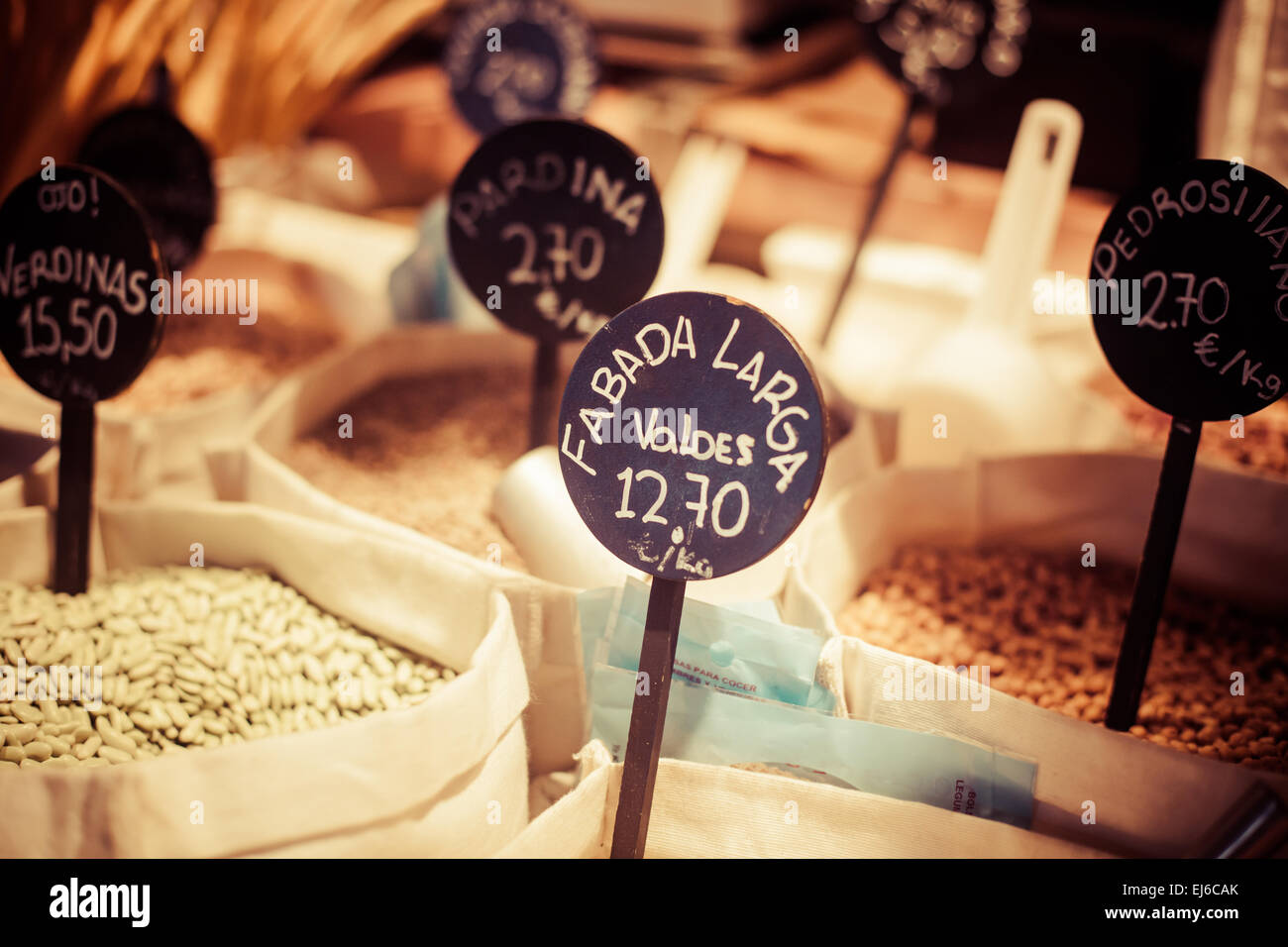 Beans and Peas in local market, Spain Stock Photo - Alamy