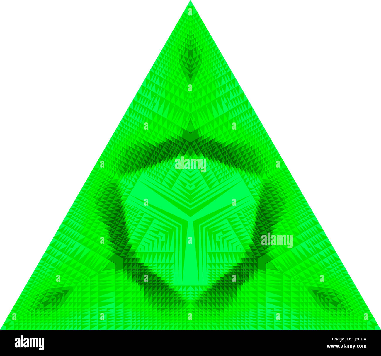 Triangle made up of many smaller gradient triangles in green,many ...