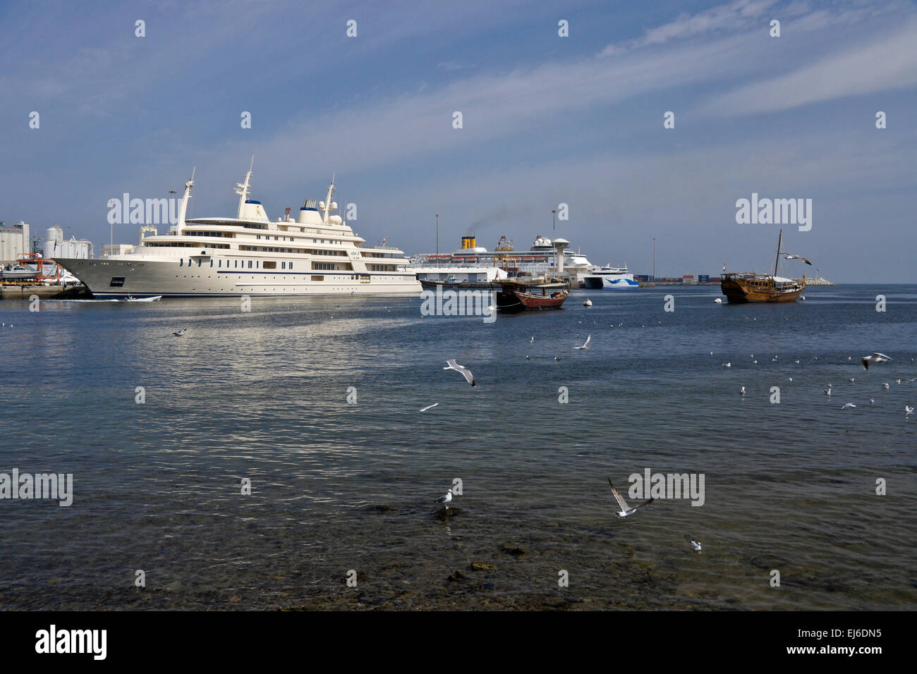 "Al Said" (sultan's yacht) and cruise ship in port, Mutrah, Muscat ...