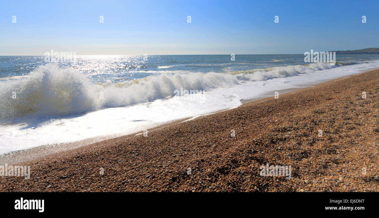 The beach at Slapton Sands with view on the coastline of Devon in the ...