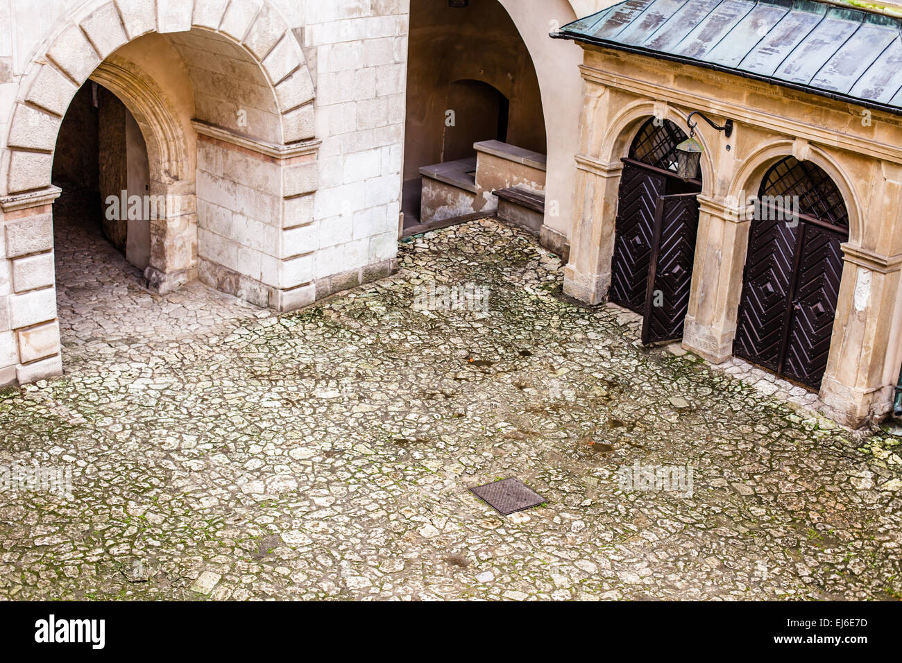 Courtyard castle arcades Pieskowa Skala , medieval building near Krakow ...