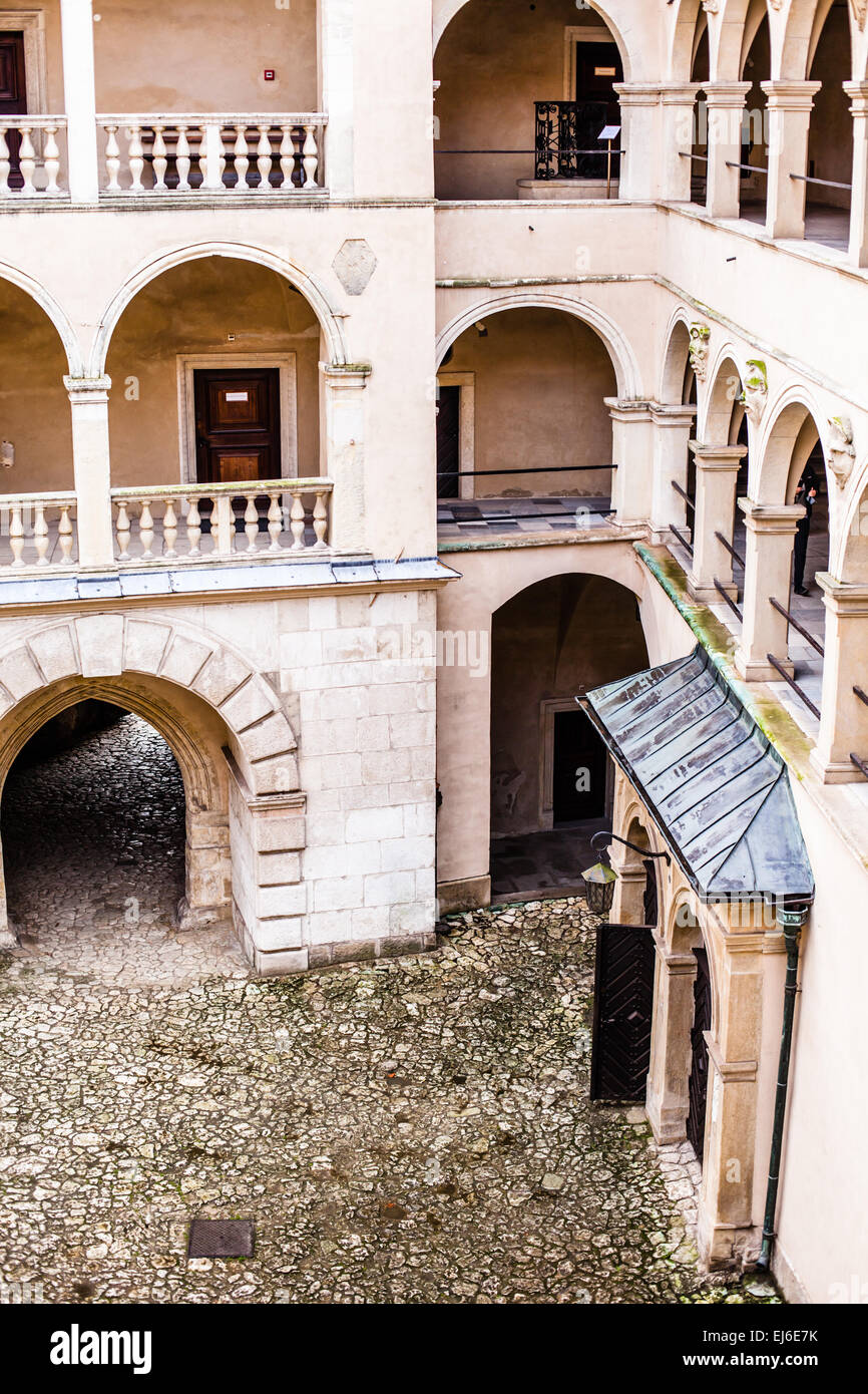 Courtyard castle arcades Pieskowa Skala , medieval building near Krakow ...