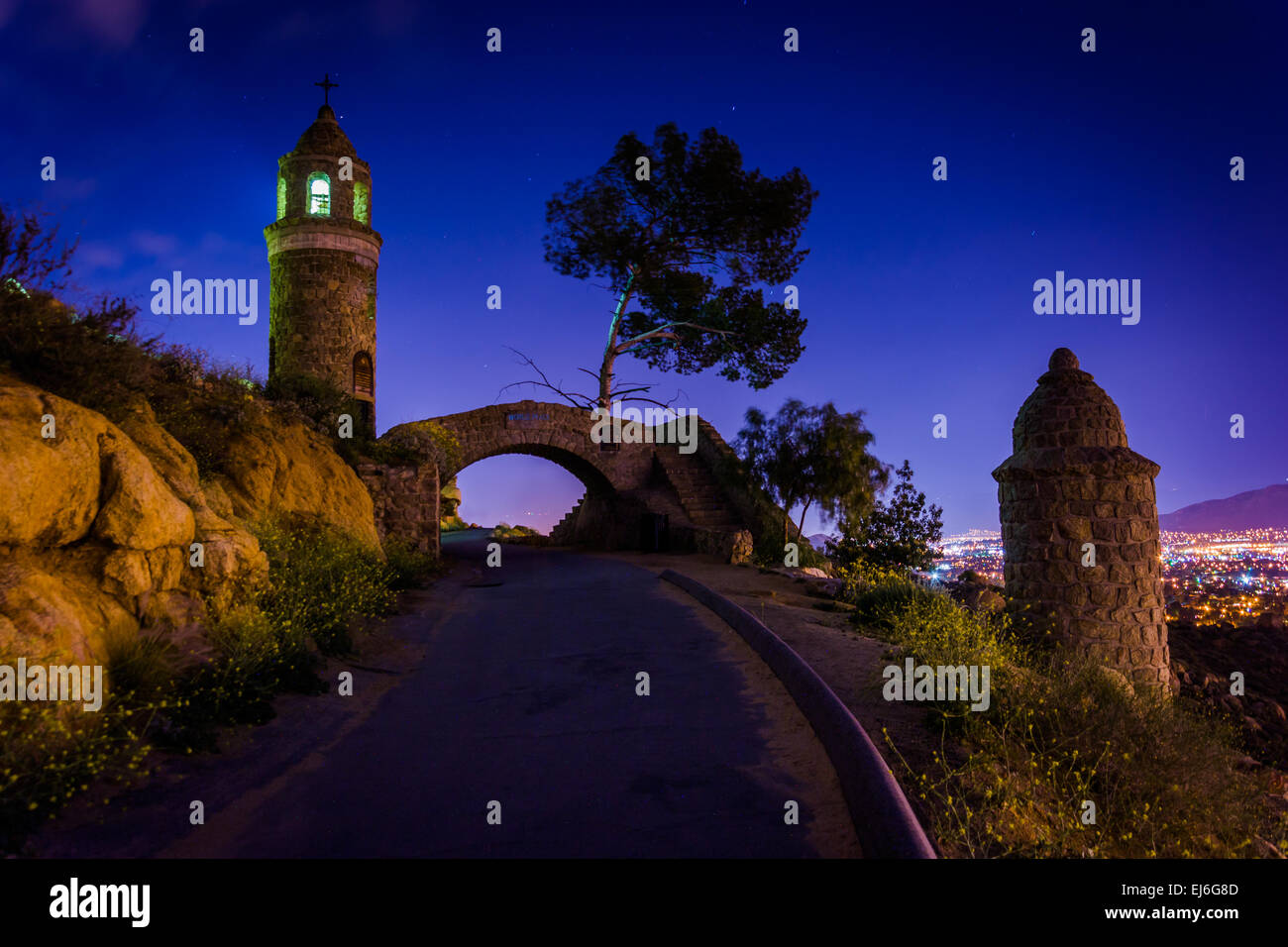 The Peace Bridge at night, at Mount Rubidoux Park, in Riverside ...
