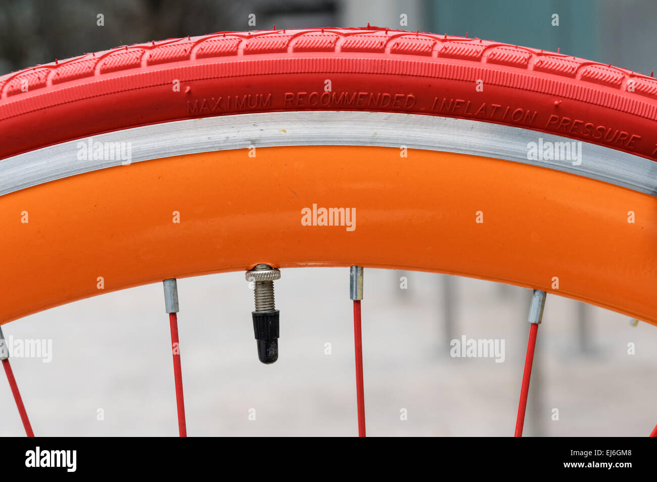 Bicycle wheel with valve Stock Photo - Alamy