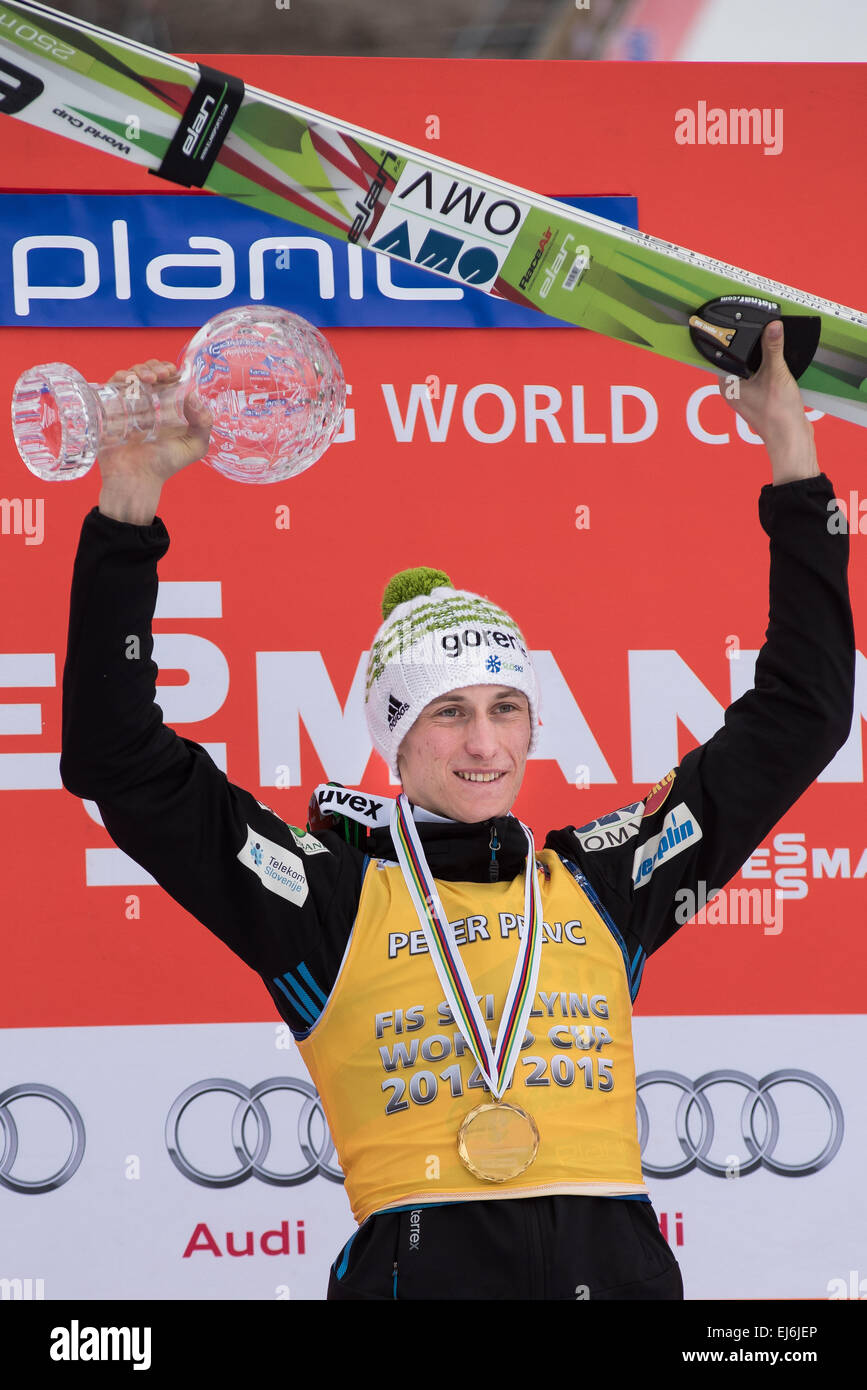 Peter Prevc of Slovenia on podium with Crystal Globe for overall ...