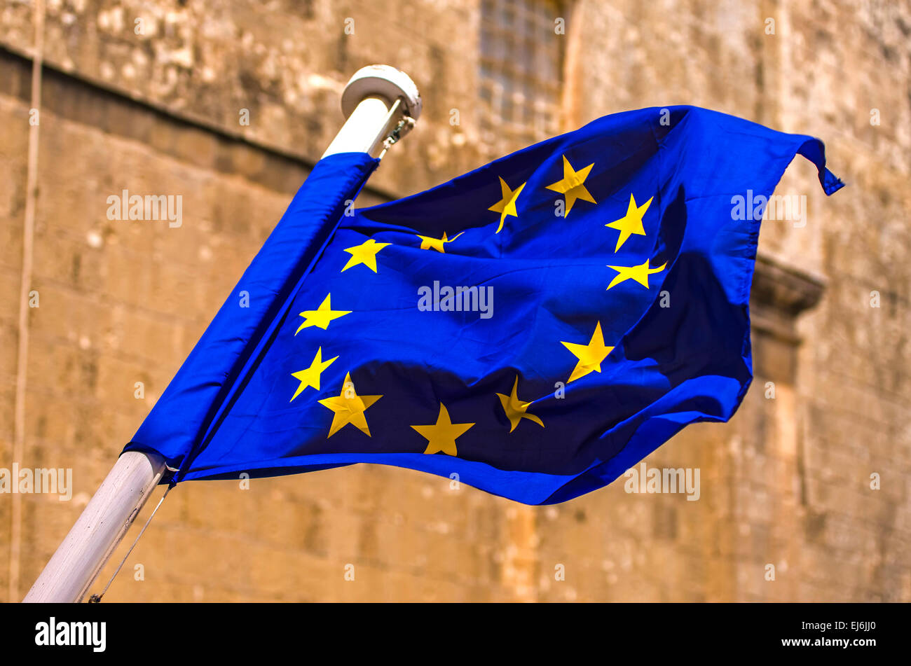Malta, Valletta: Flag of the European Union waving in the wind Stock ...