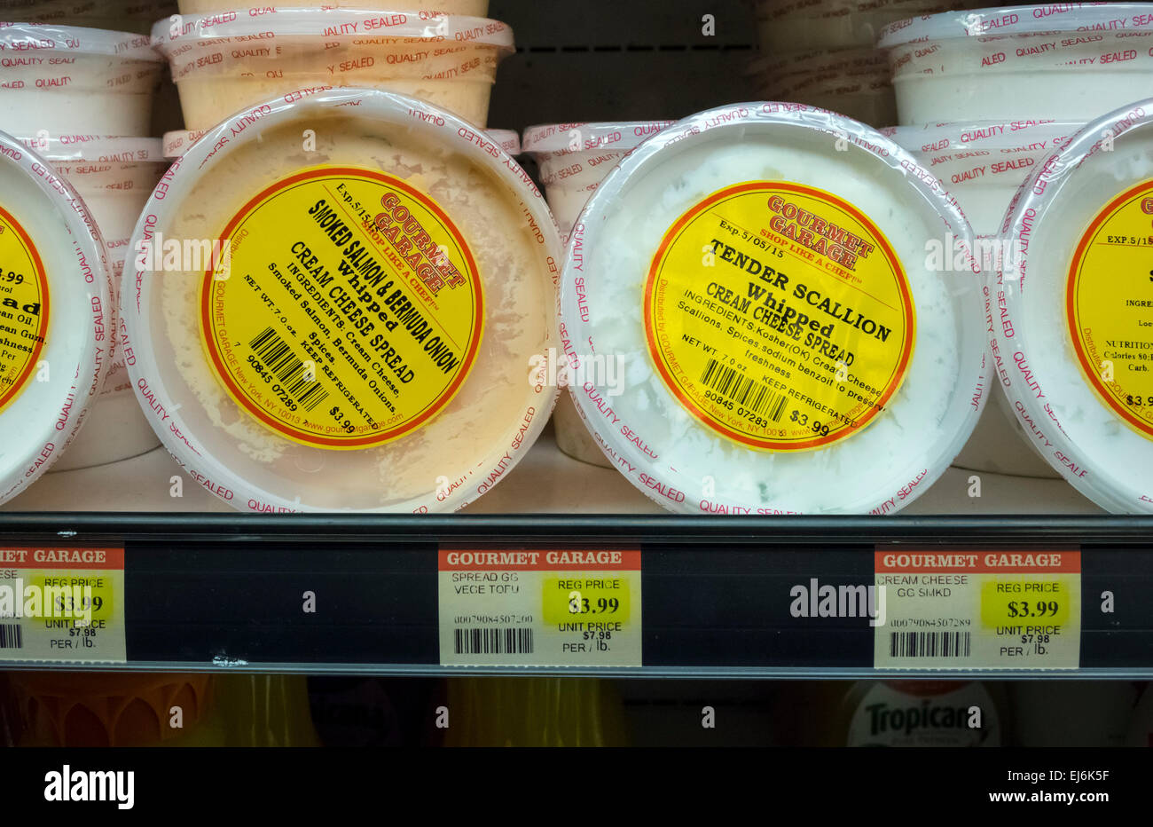 Cream cheese spreads for sale in a New York deli Stock Photo - Alamy