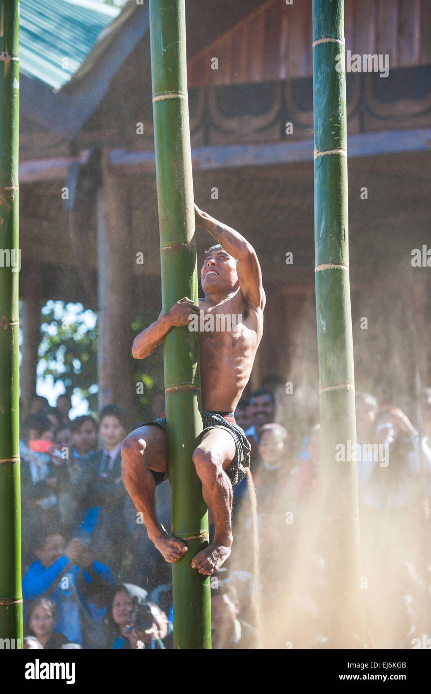 Bamboo Climbing in Hornbill festival Stock Photo - Alamy