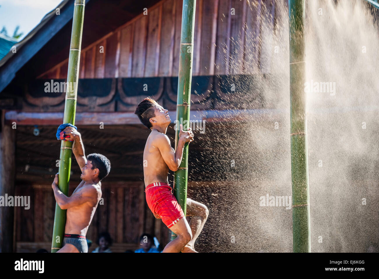 Bamboo Climbing in Hornbill festival Stock Photo - Alamy