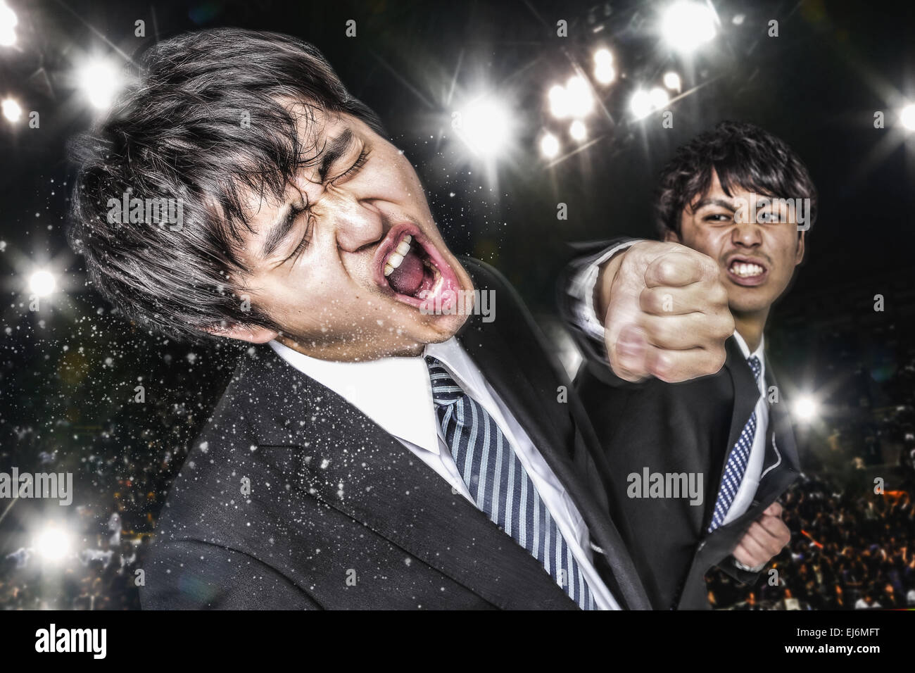 Japanese businessmen fighting extremely Stock Photo - Alamy