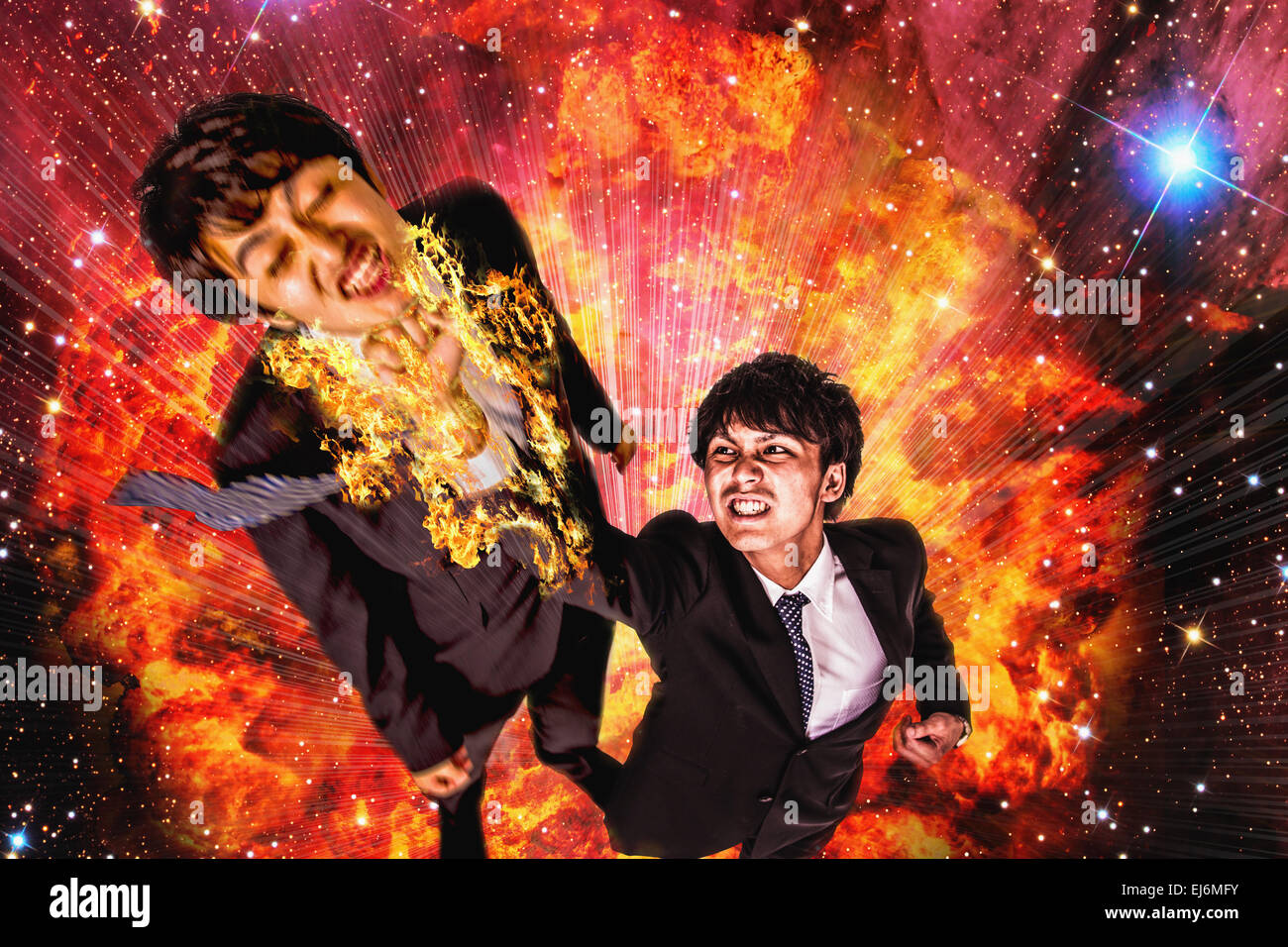 Japanese businessmen fighting extremely Stock Photo - Alamy
