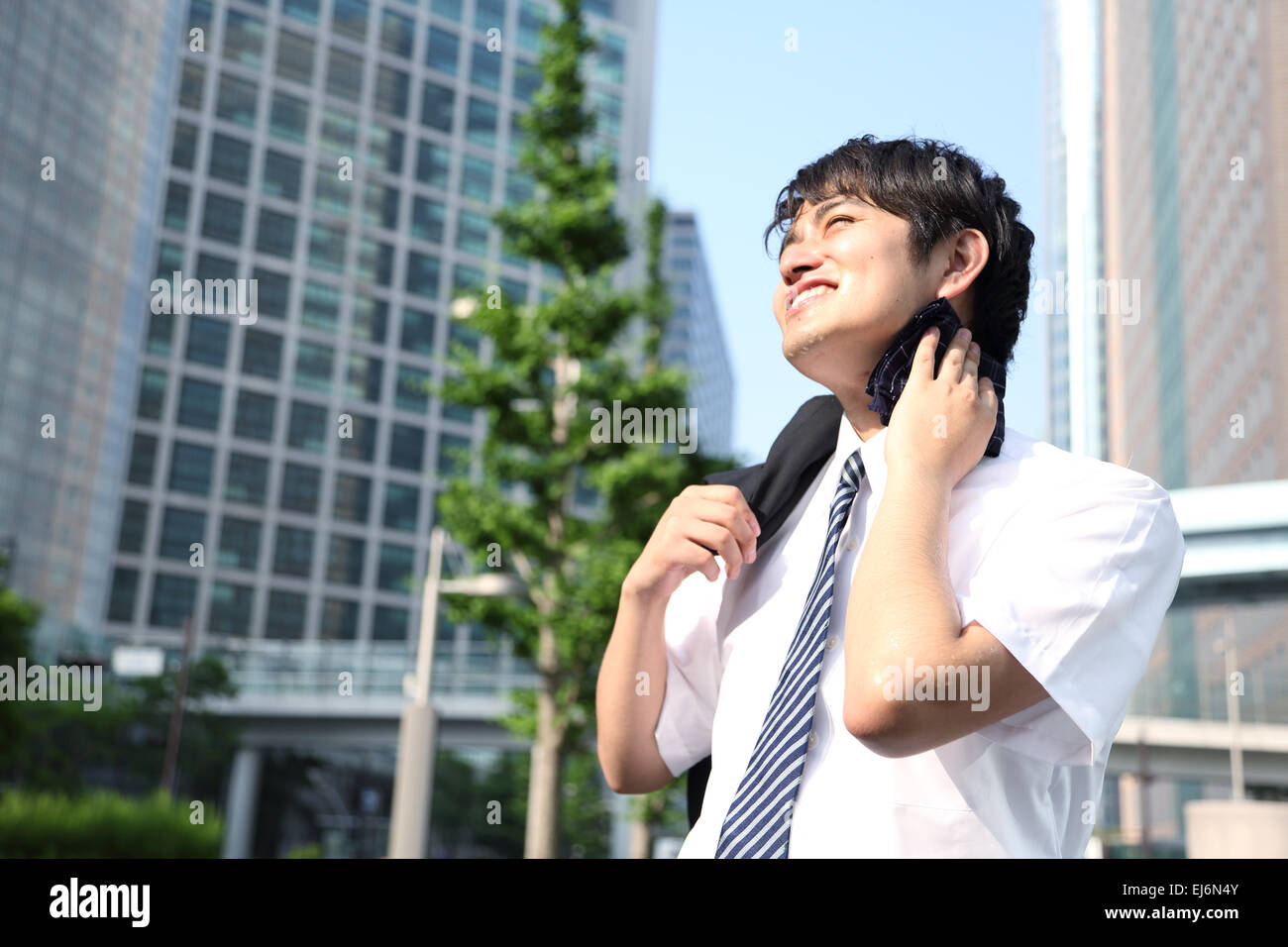 Japanese businessman tired during the hot Japanese Summer Stock Photo ...