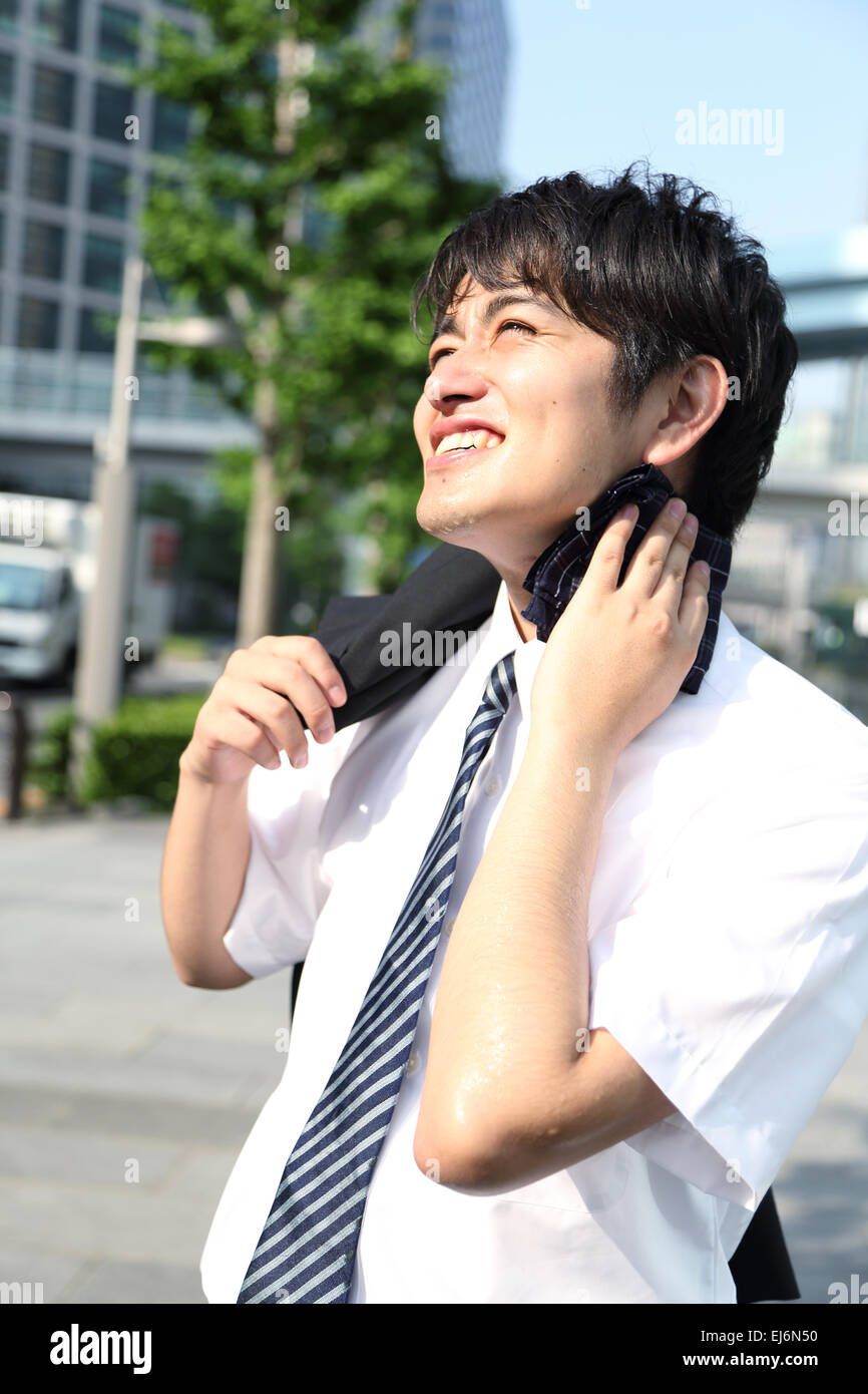 Japanese businessman tired during the hot Japanese Summer Stock Photo ...