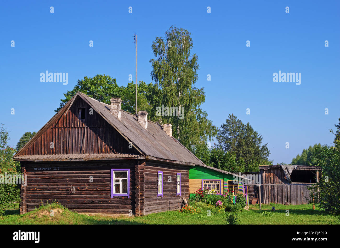 Rural landscape - wooden house Stock Photo - Alamy
