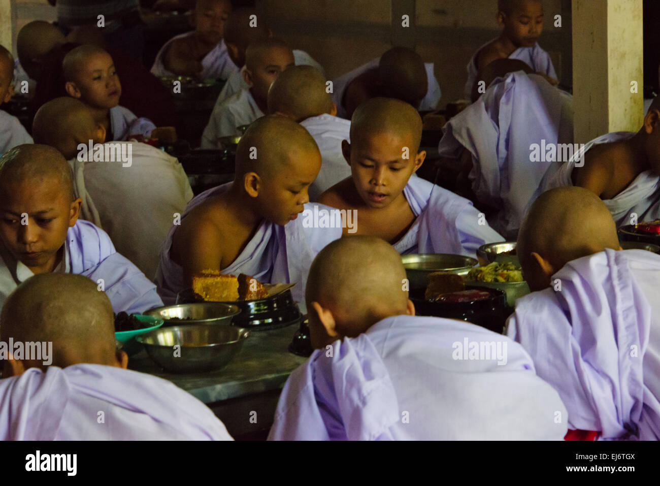 Nuns eating a meal at Mahagandayon Monastery, Amarapura, Manadalay ...