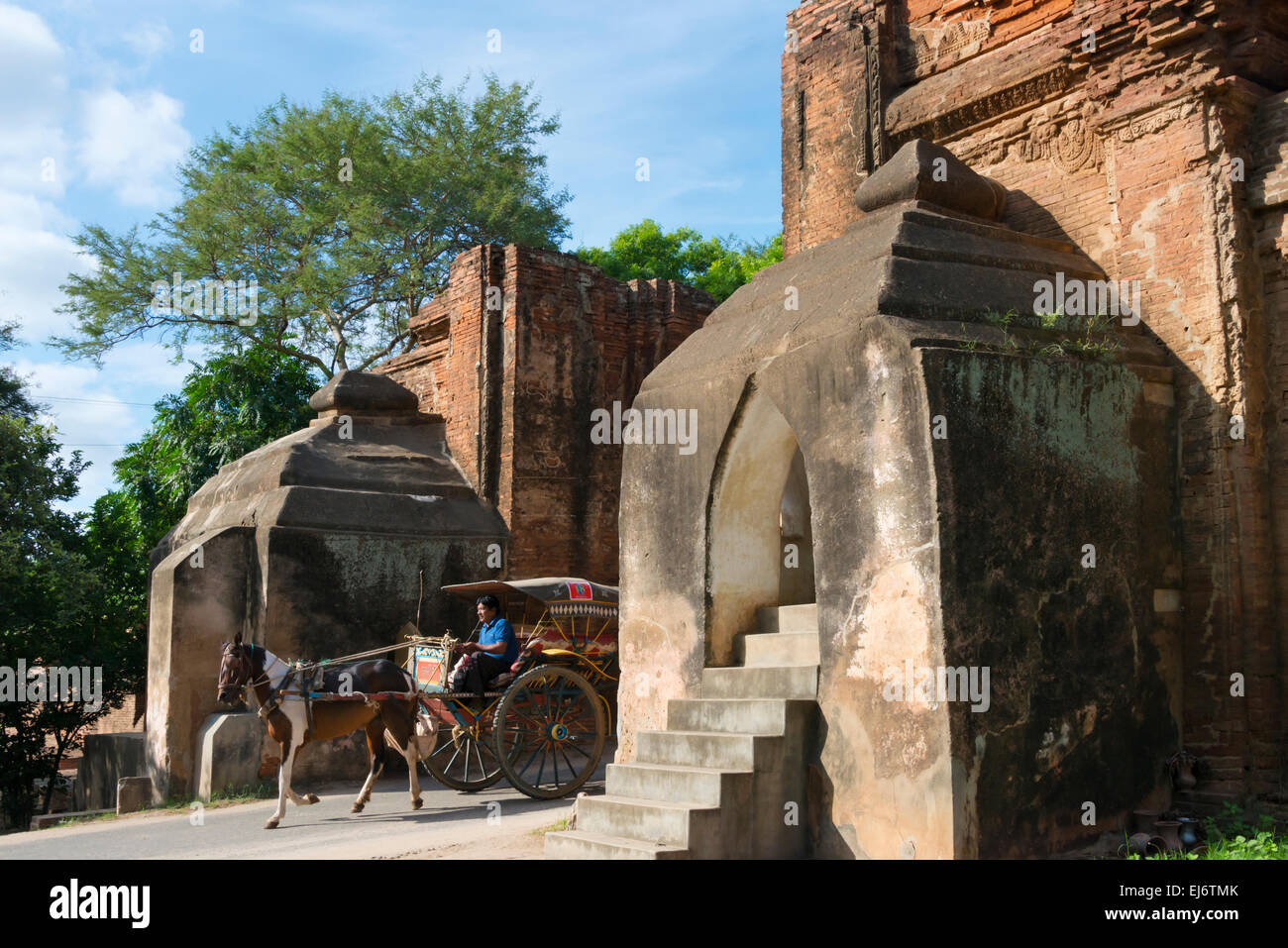 Horse cart going through Tharabar Gate, Bagan, Mandalay Region, Myanmar ...