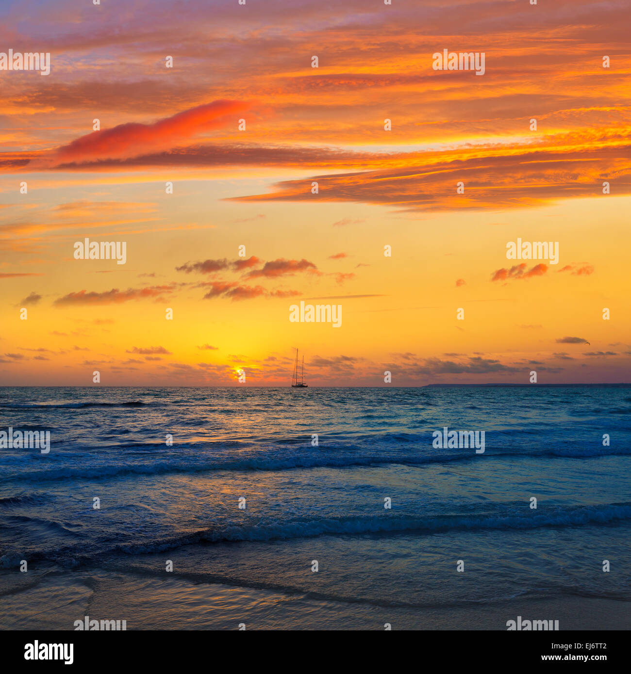 Majorca Sunset in Es Trenc beach in Campos of Mallorca at Balearic ...