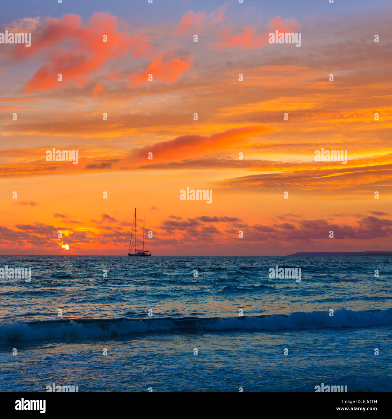 Majorca Sunset in Es Trenc beach in Campos of Mallorca at Balearic ...