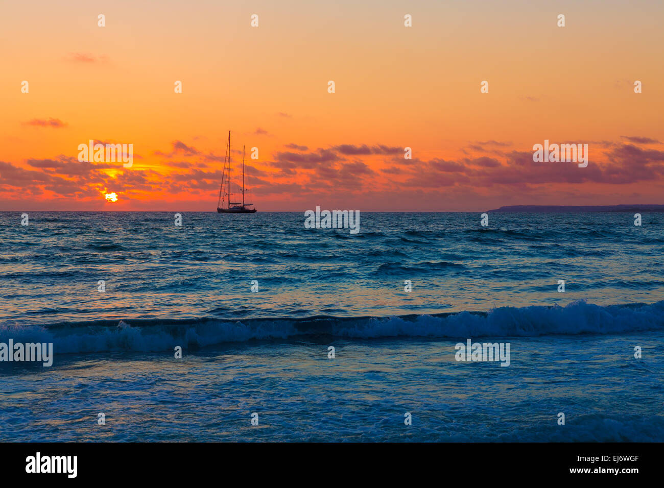 Majorca Sunset in Es Trenc beach in Campos of Mallorca at Balearic ...