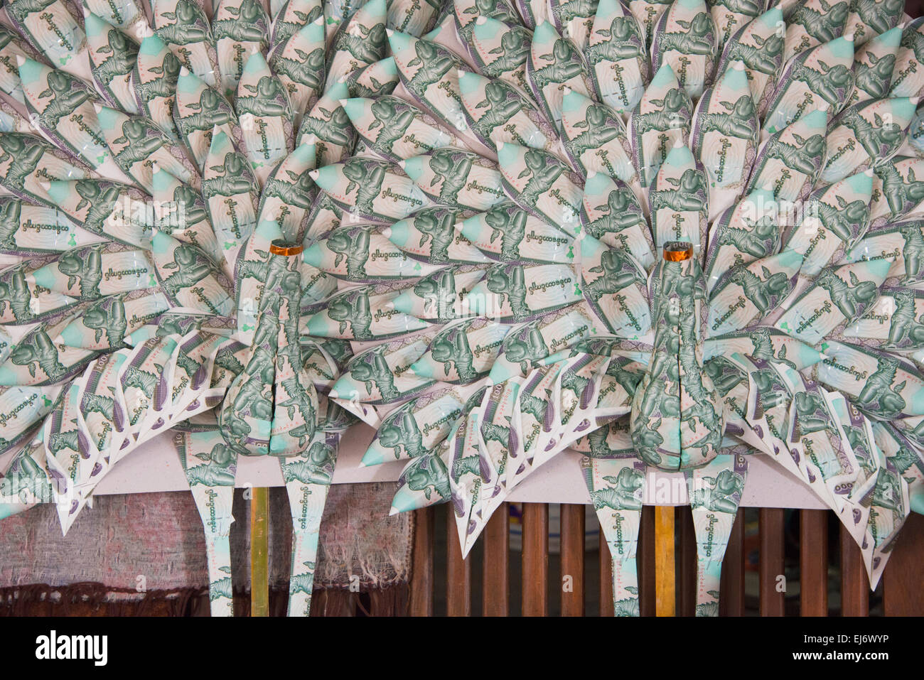 Paper money made crane donation to temple, Mandalay, Myanmar Stock ...