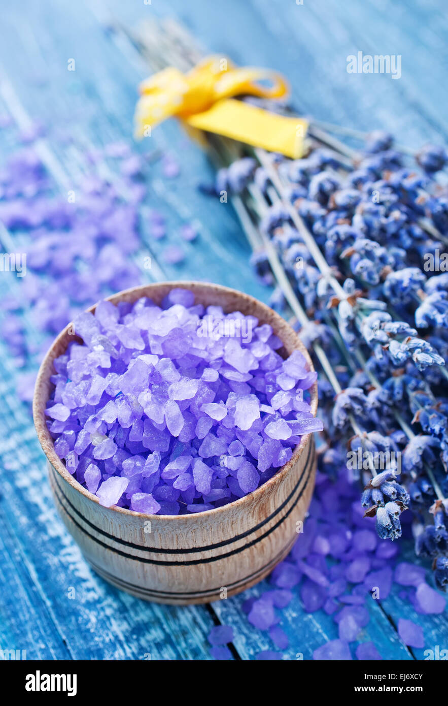 sea salt and lavender on a table Stock Photo - Alamy