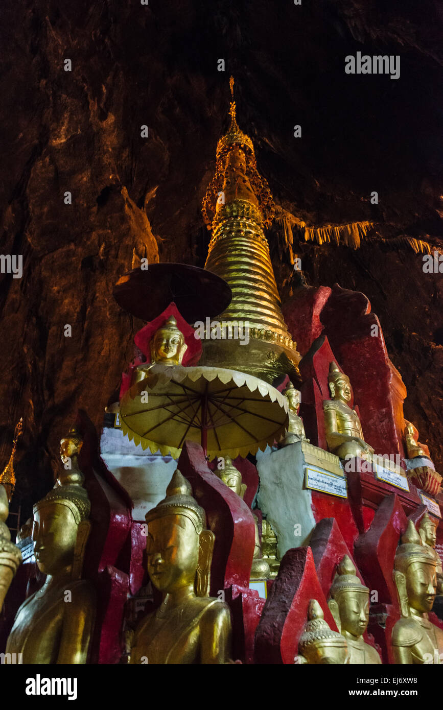 Buddhist statues inside Pindaya Cave, Shan State, Myanmar Stock Photo ...