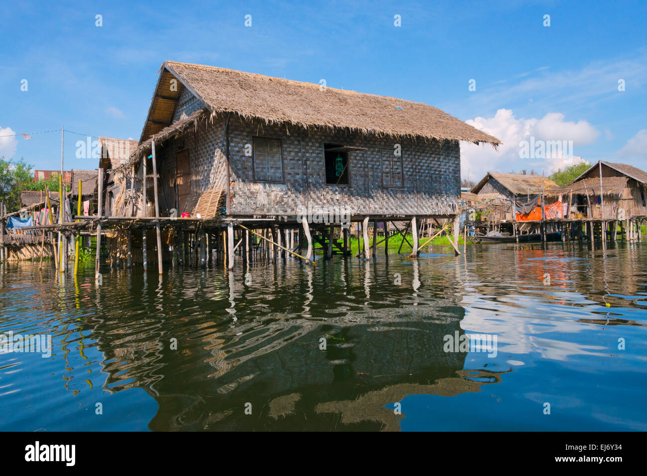 Stilt cottages of floating village on Inle Lake, Shan State, Myanmar ...