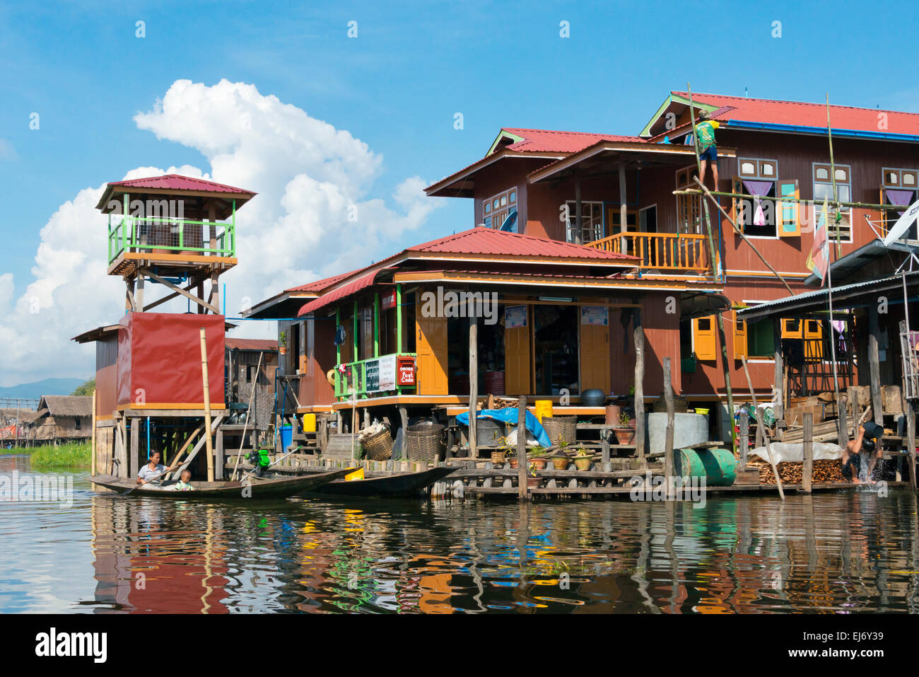 Stilt cottages of floating village on Inle Lake, Shan State, Myanmar ...