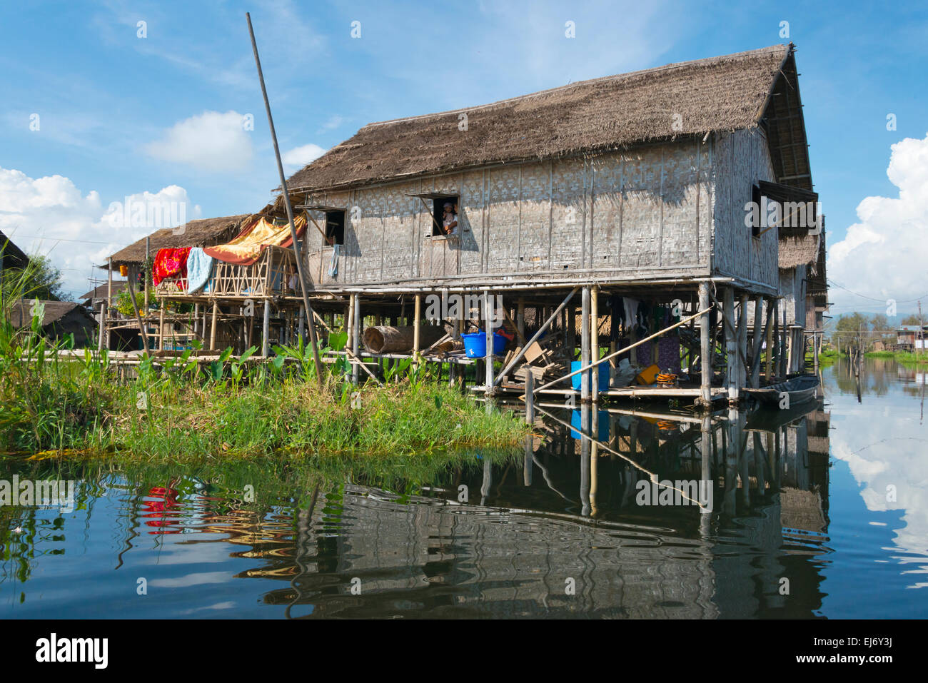 Stilt cottages of floating village on Inle Lake, Shan State, Myanmar ...