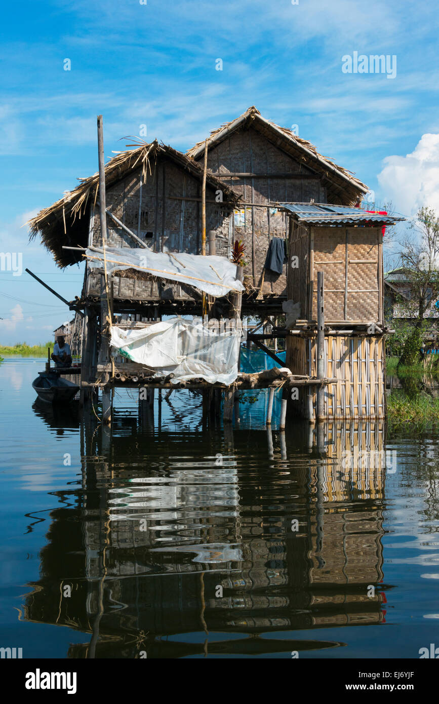 Stilt cottages of floating village on Inle Lake, Shan State, Myanmar ...