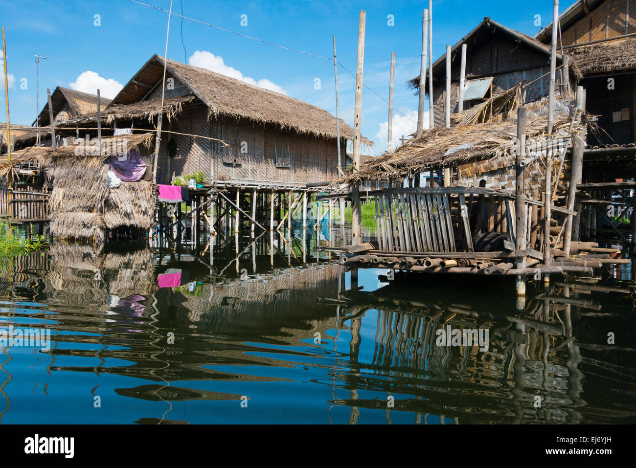 Stilt cottages of floating village on Inle Lake, Shan State, Myanmar ...