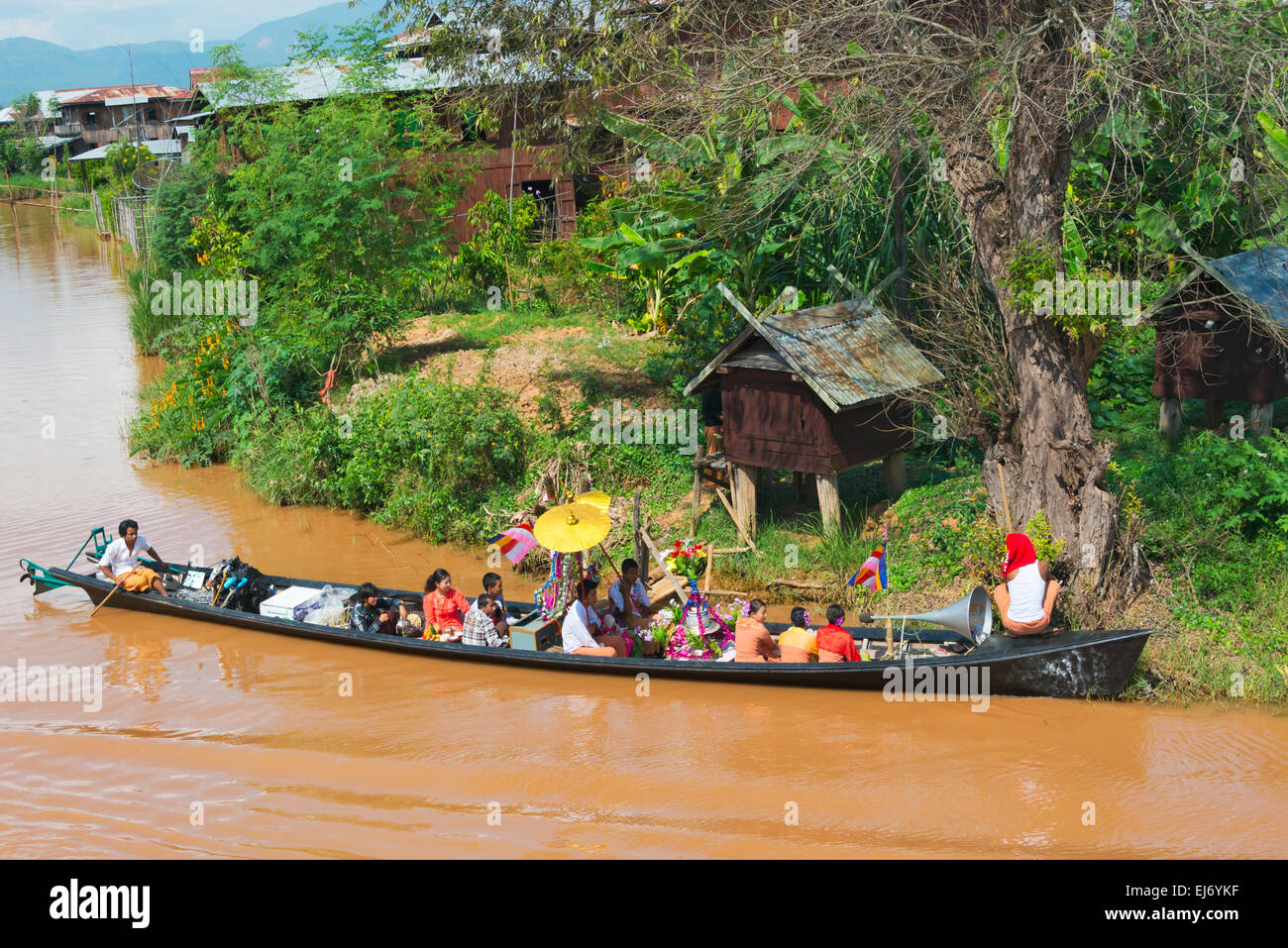Boats on Inle Lake during festival, Shan State, Myanmar Stock Photo - Alamy