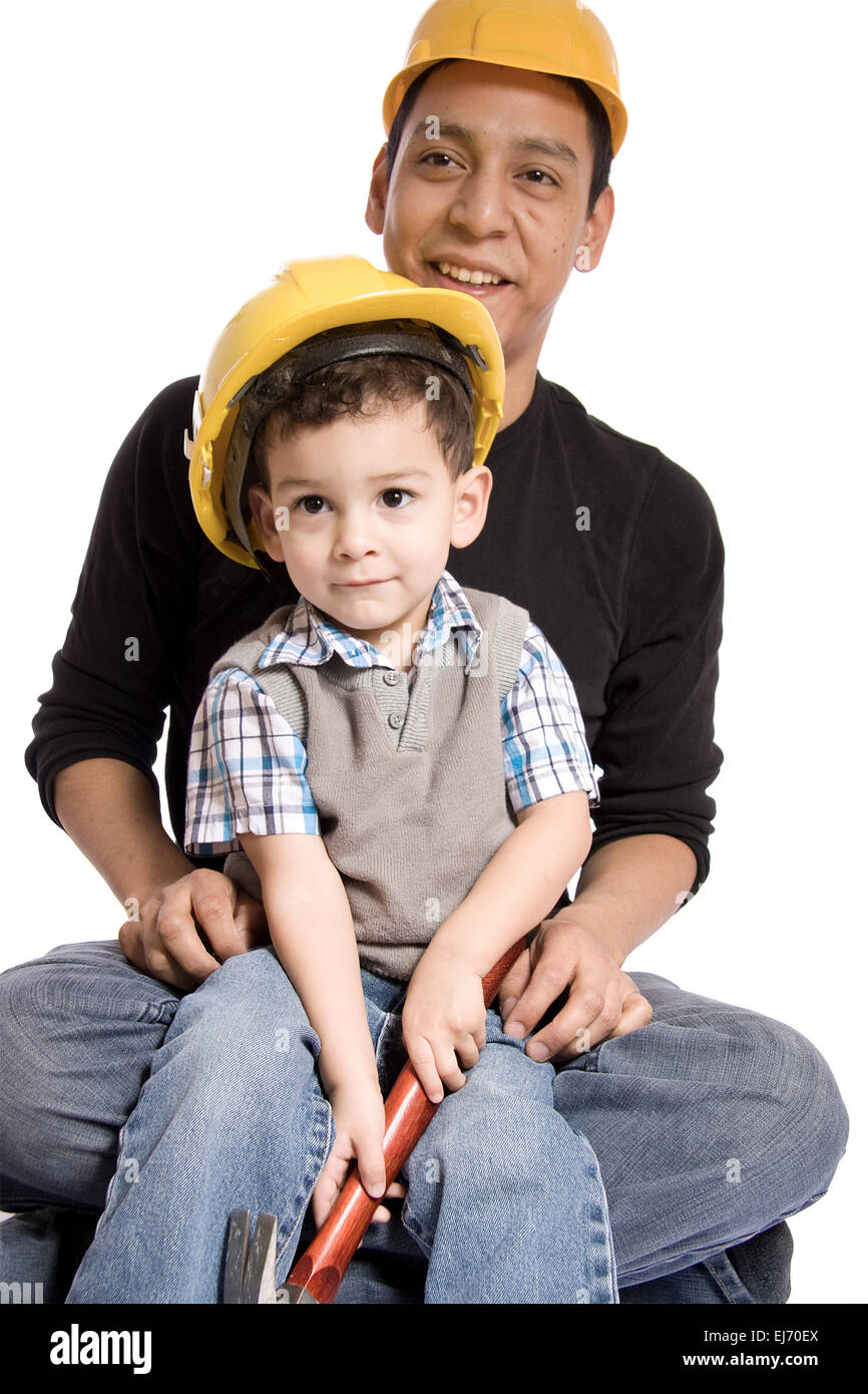 Kid father construction worker Stock Photo - Alamy