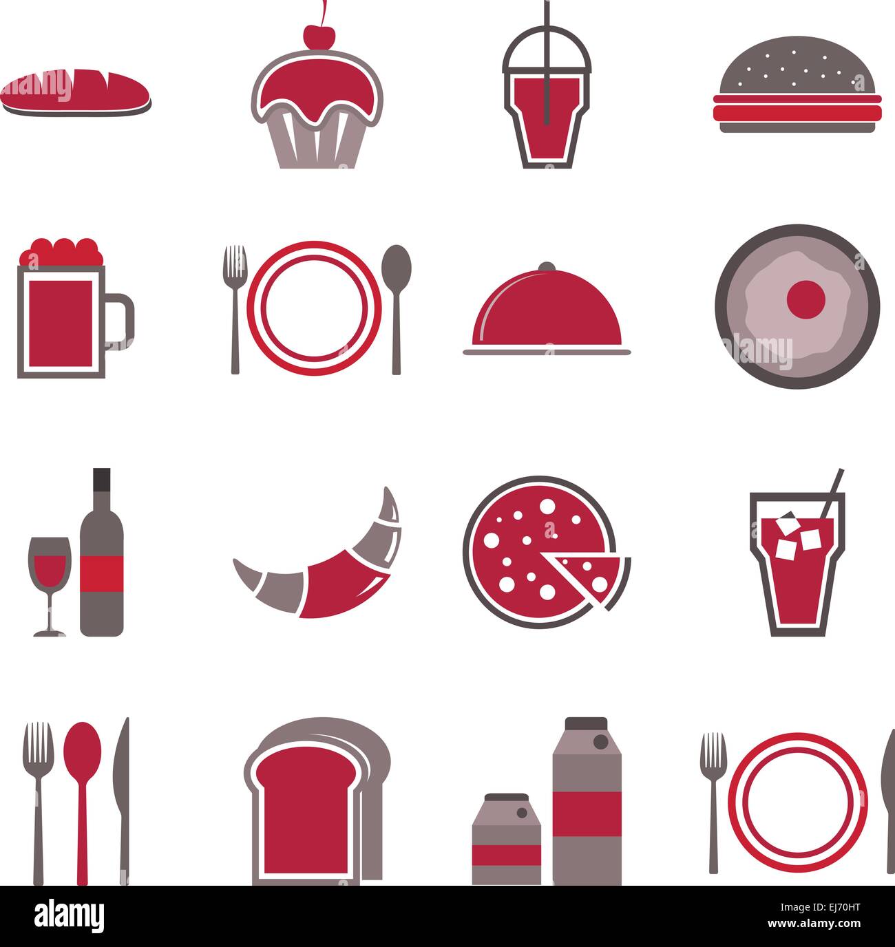 Food red icons set on white background, stock vector Stock Vector Image ...