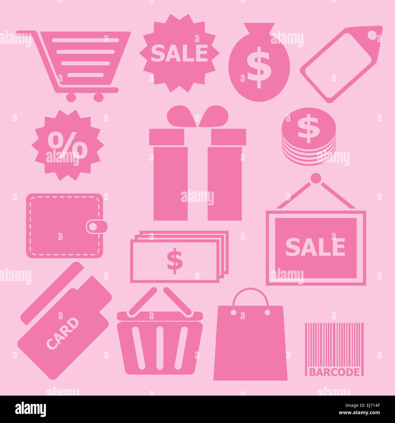 Set of shopping icons on pink background, stock vector Stock Vector ...