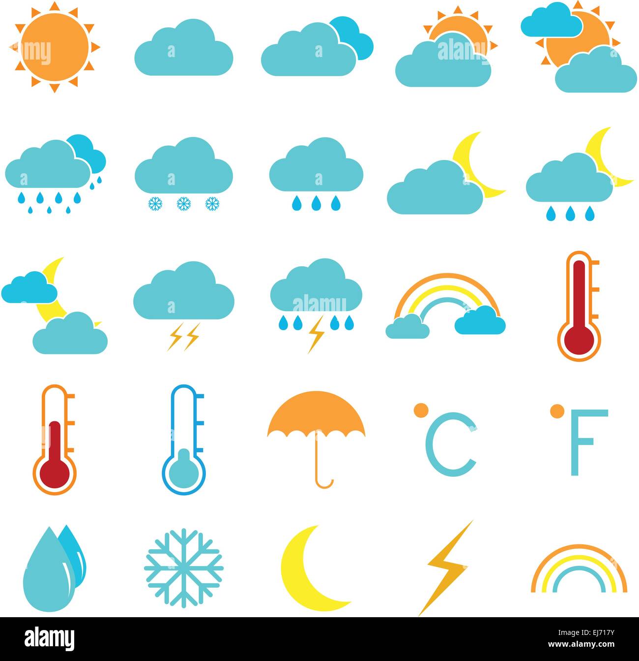 Weather and climate color icons on white background, stock vector Stock ...
