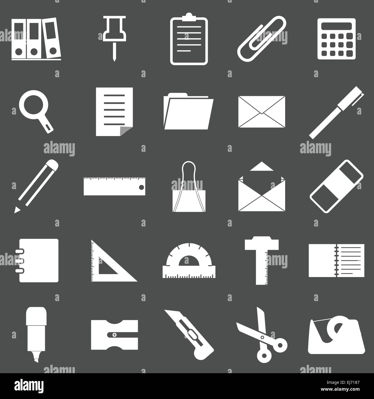 Stationery icons on gray background, stock vector Stock Vector Image ...